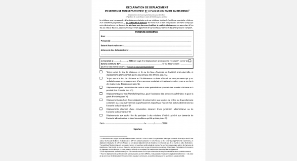 DECLARATION DE DEPLACEMENT + 100KM | Actualités | Brimont DECLARATION DE DEPLACEMENT + 100KM | Actualités | Brimont